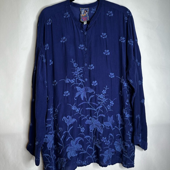 Johnny Was | Tops | Johnny Was Deep Blue Embroidered Blouse | Poshmark